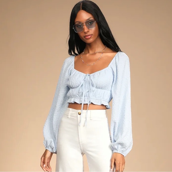 Lulus | Tops | Lulus Feeling Forever Light Blue Floral Jacquard Long ...